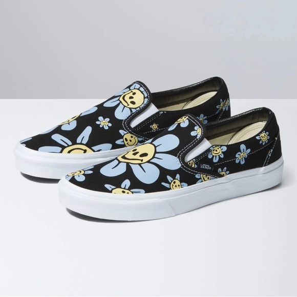 Vans | Shoes | Vans Mens Classic Slipon Trippy Grin Floral Blackyellow ...